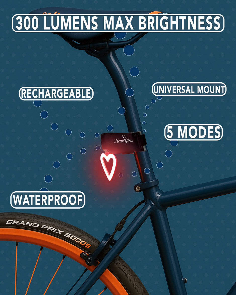 HeartGlow Pro Heart-Shaped LED Tail Light for Bikes | Waterproof ...